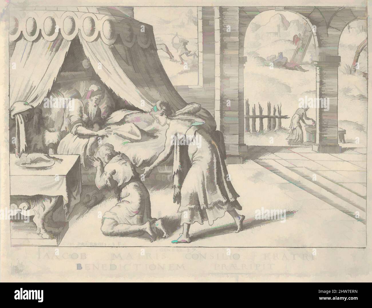 Art inspired by Isaac Blessing Jacob, 16th century, Etching, sheet: 3 3 ...