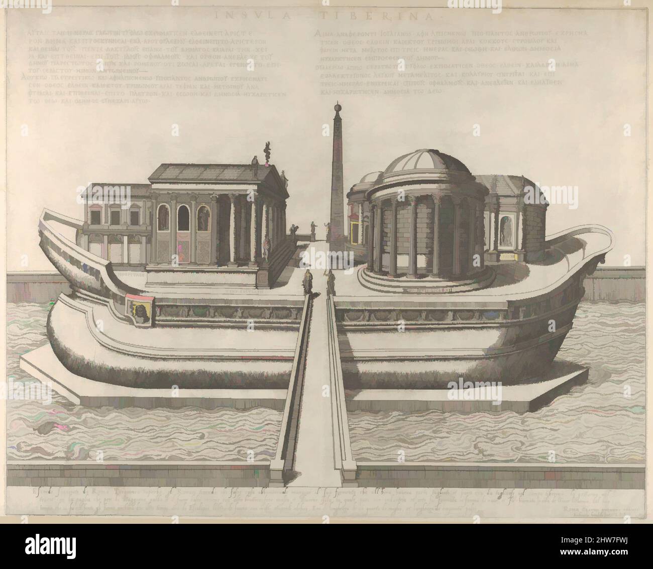 Art inspired by View of the Tiber Island represented as a ship, the ...