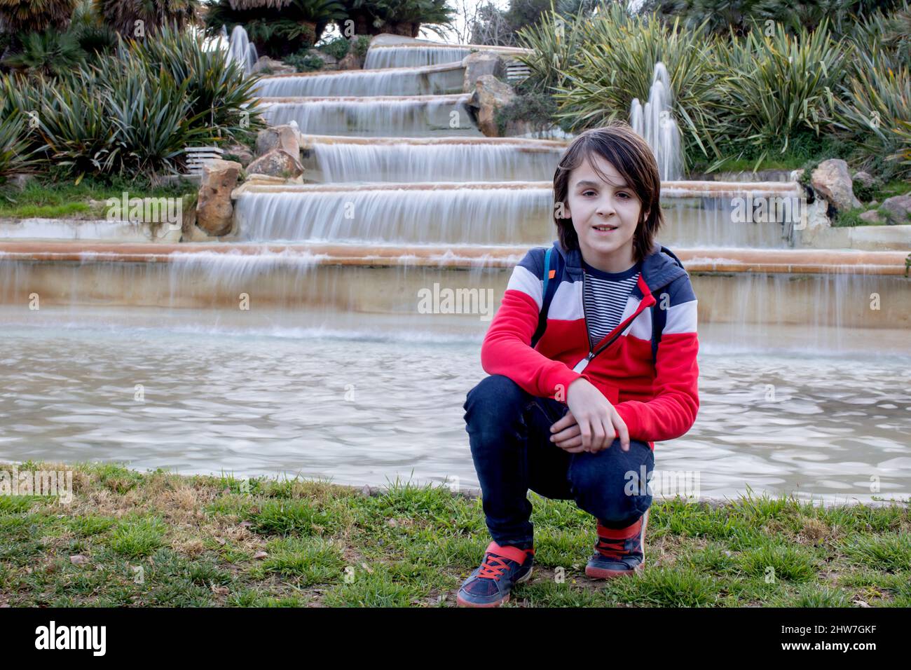 Cute little children tourists admiring Barcelona city, family travel ...