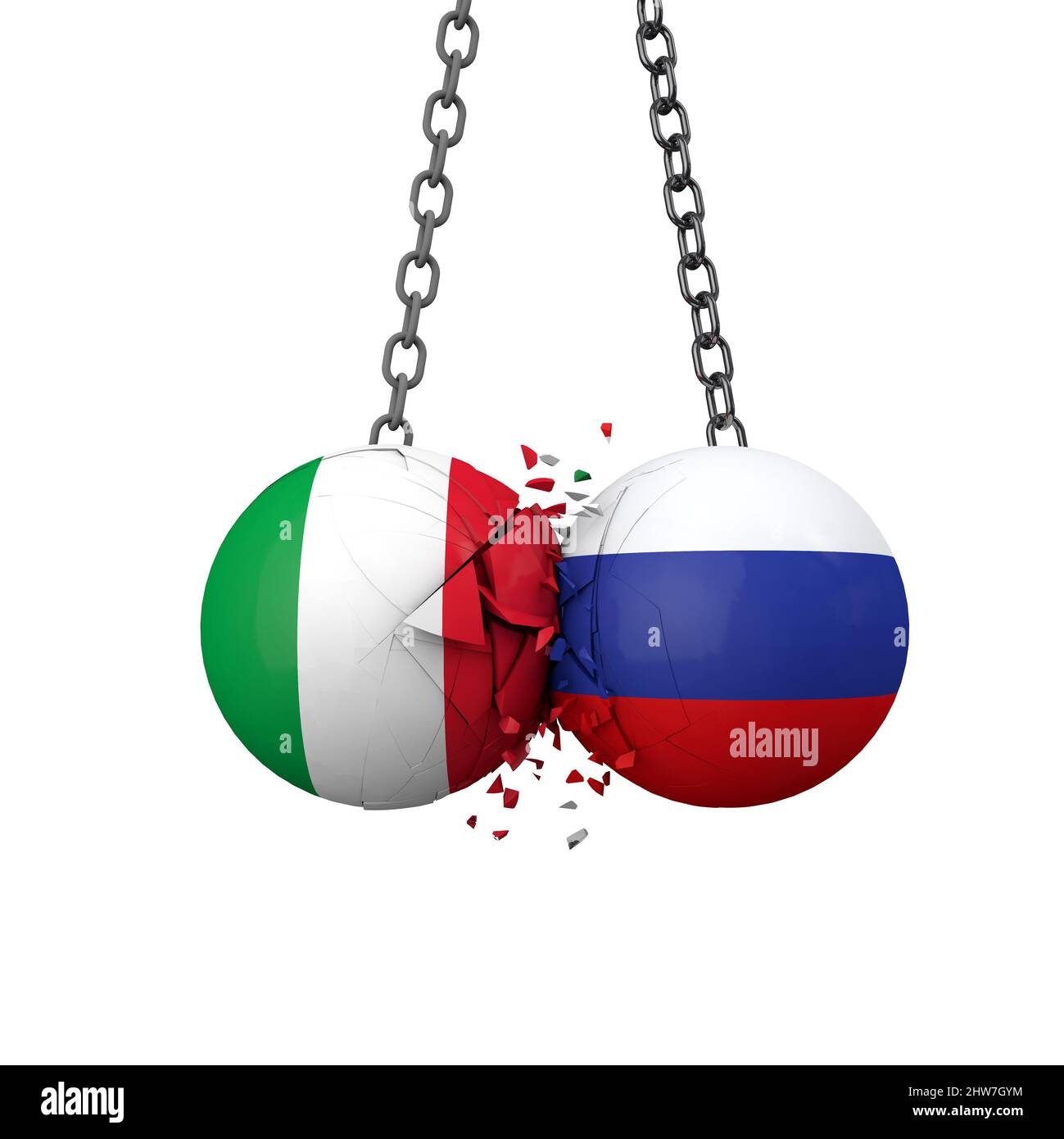 Russia and Italy political tensions concept. National flag wrecking ...