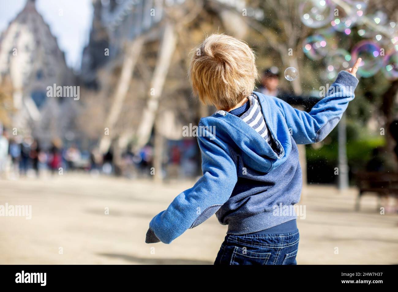 Cute little children tourists admiring Barcelona city, family travel ...