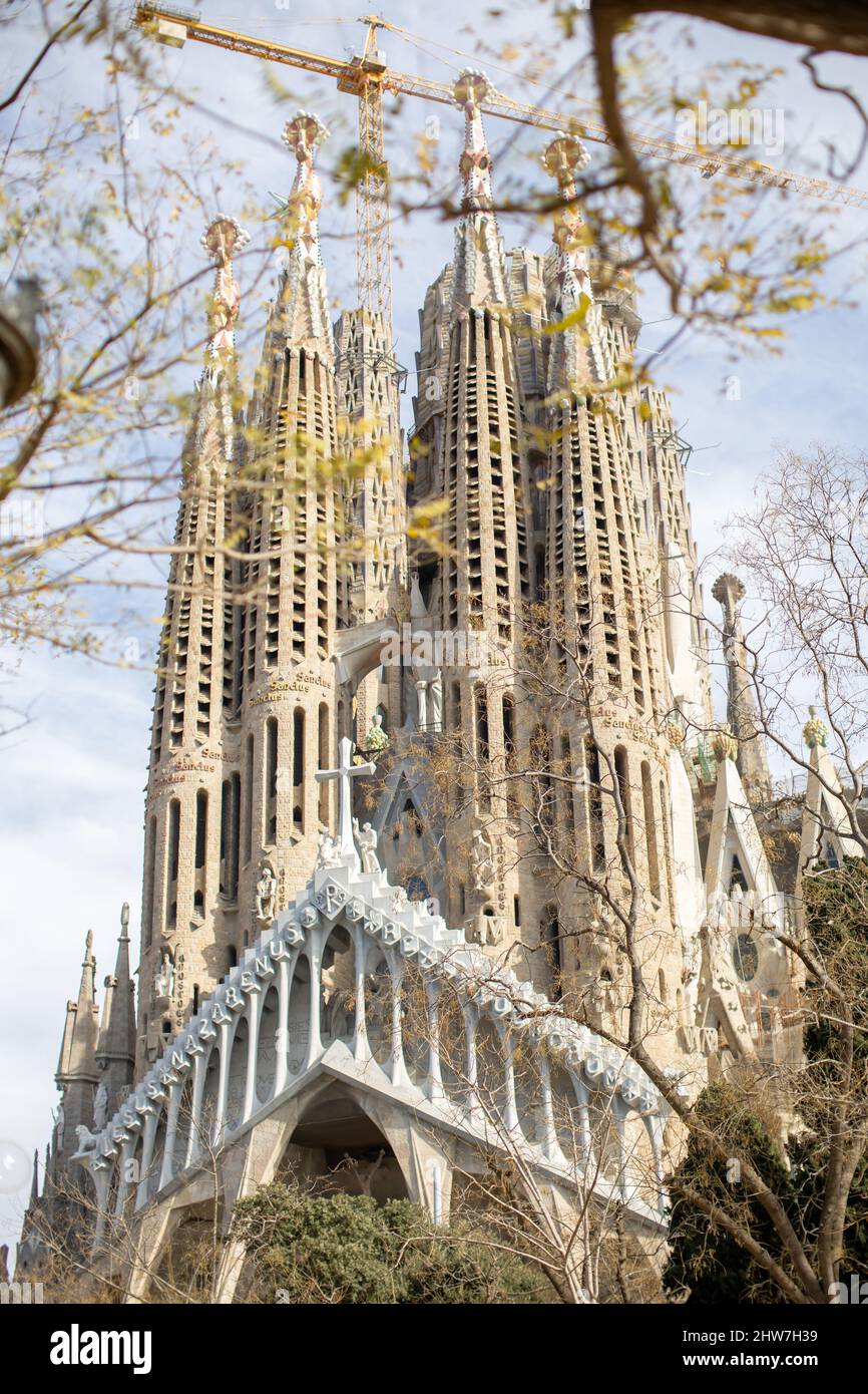 Famous Sagrada Familia basilica designed by catalan architect Antoni Gaudi in Barcelona, Spain ...