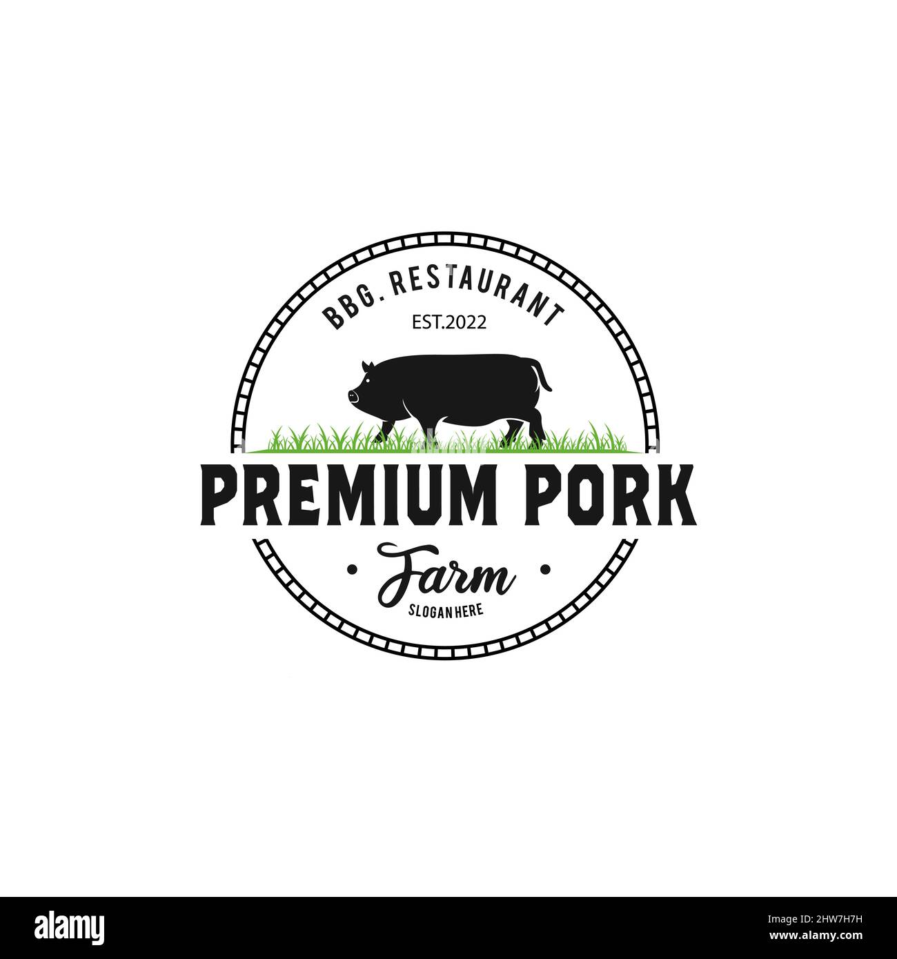 Pig farm animal logo on the prairie, premium pig animal Stock Vector ...