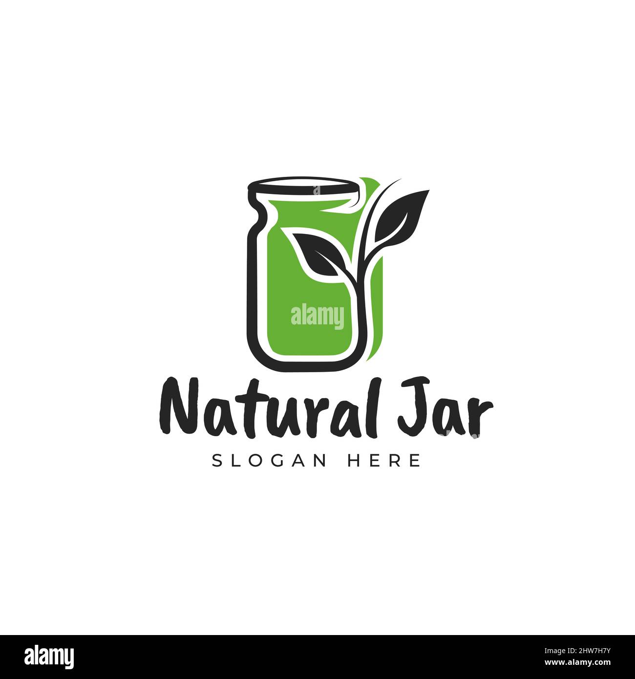 Simple glass jar illustration with green nature leaf logo design ...