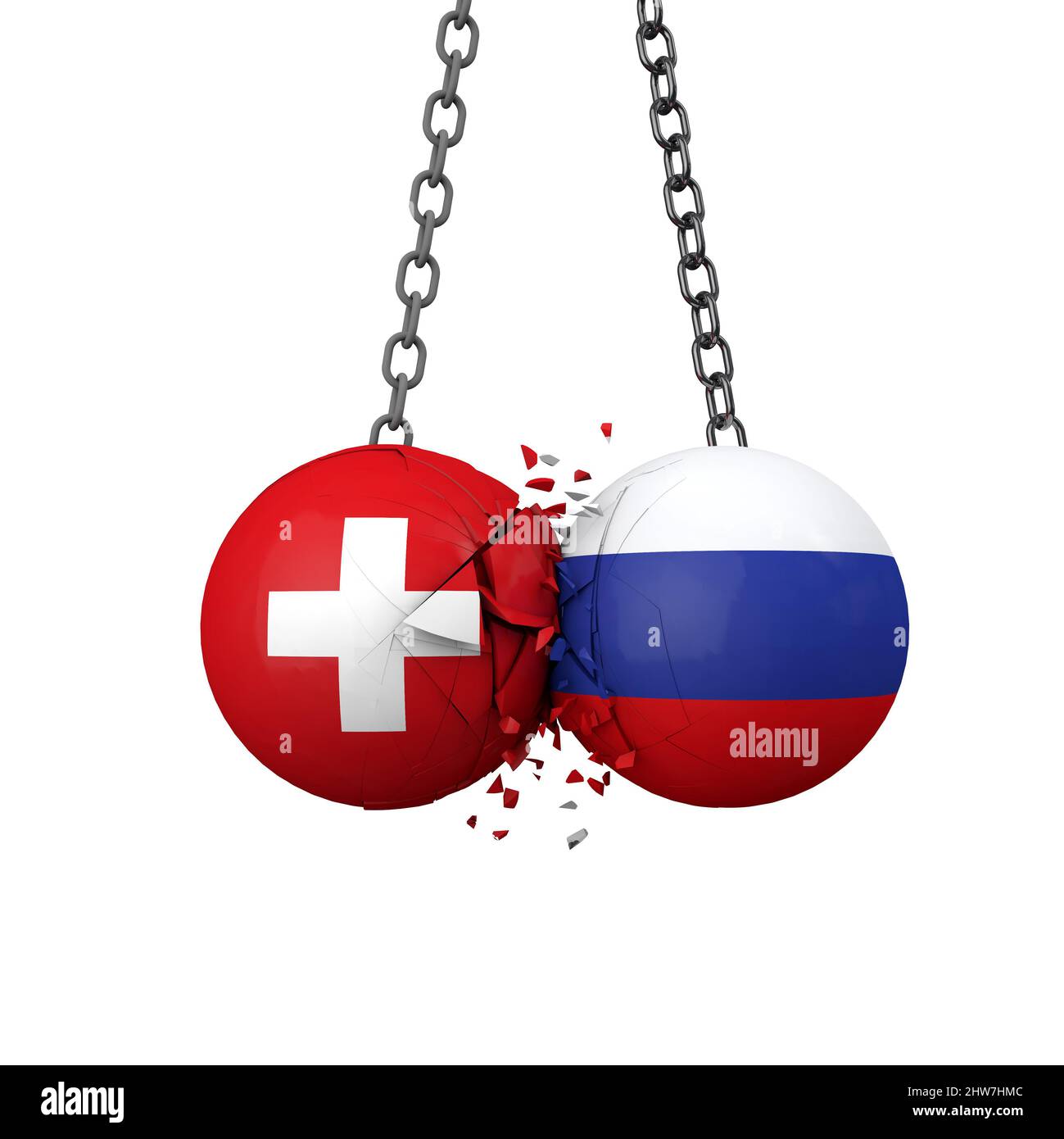 Russia and Switzerland political tensions concept. National flag ...