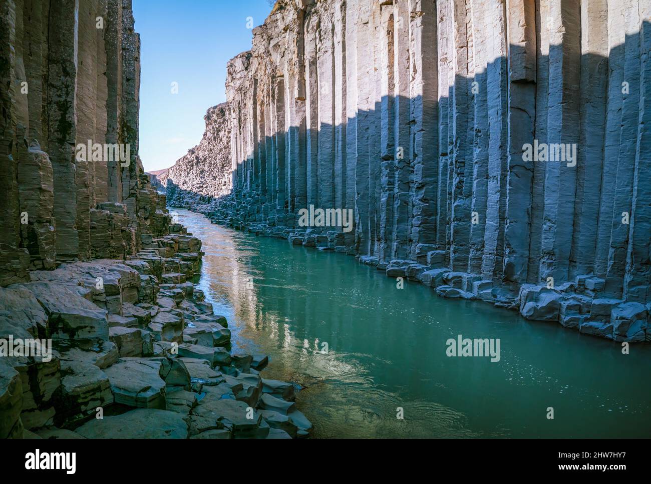 Spectacular basaltic columns and river canyon in Iceland Stock Photo ...