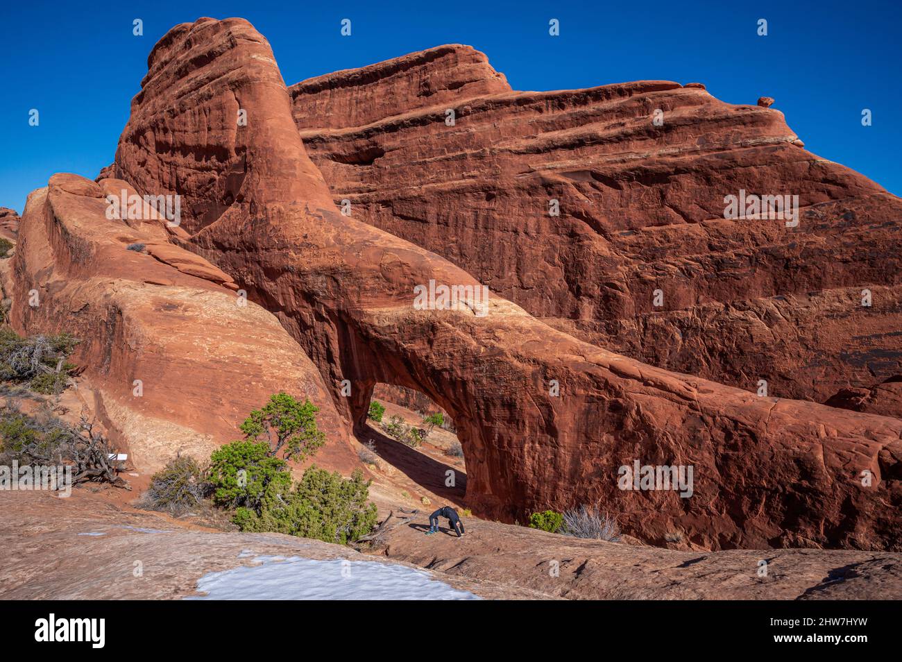 Yoga Pose at Private Arch in Arches National Park Stock Photo - Alamy