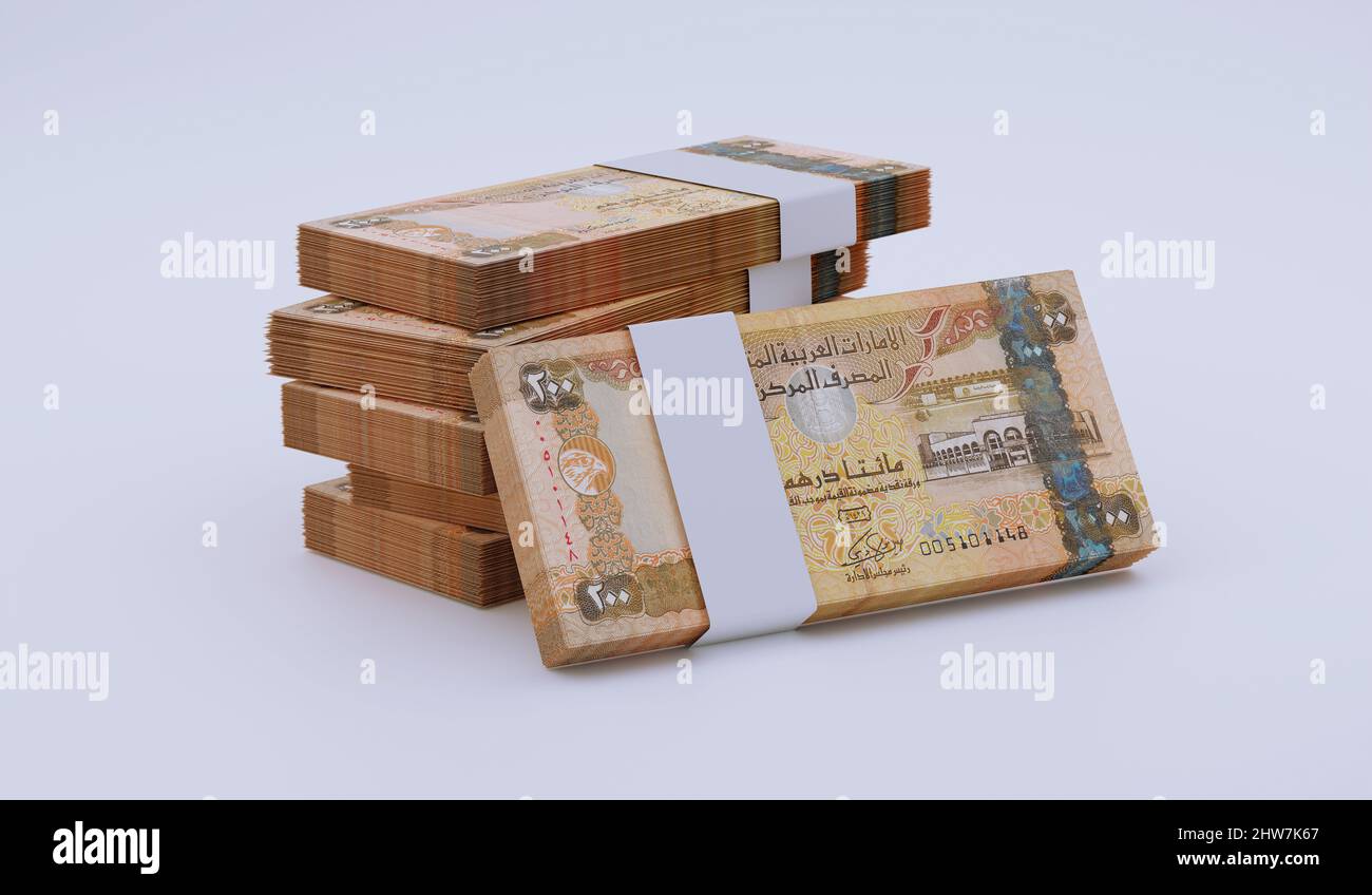 United Arab Emirates Currency Dirhams AED 100 Note - 3D Illustration ...