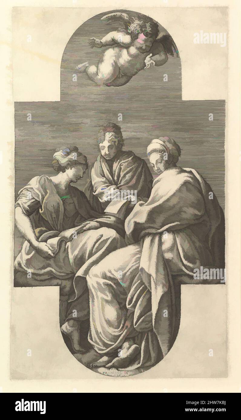 Art inspired by Three Muses and a Gesturing Putto, 1560s, Engraving ...