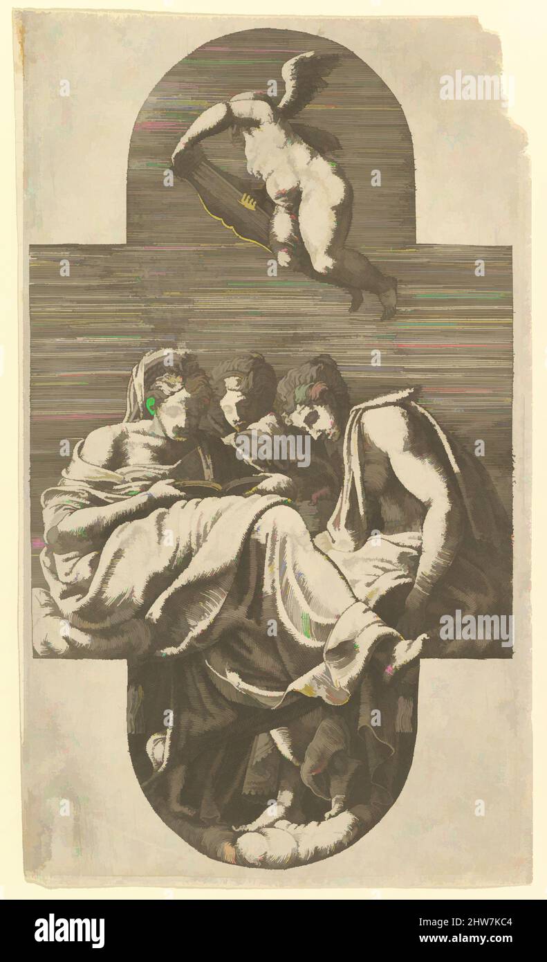 Art inspired by Three Muses and a Putto with a Lyre, 1560s, Engraving ...