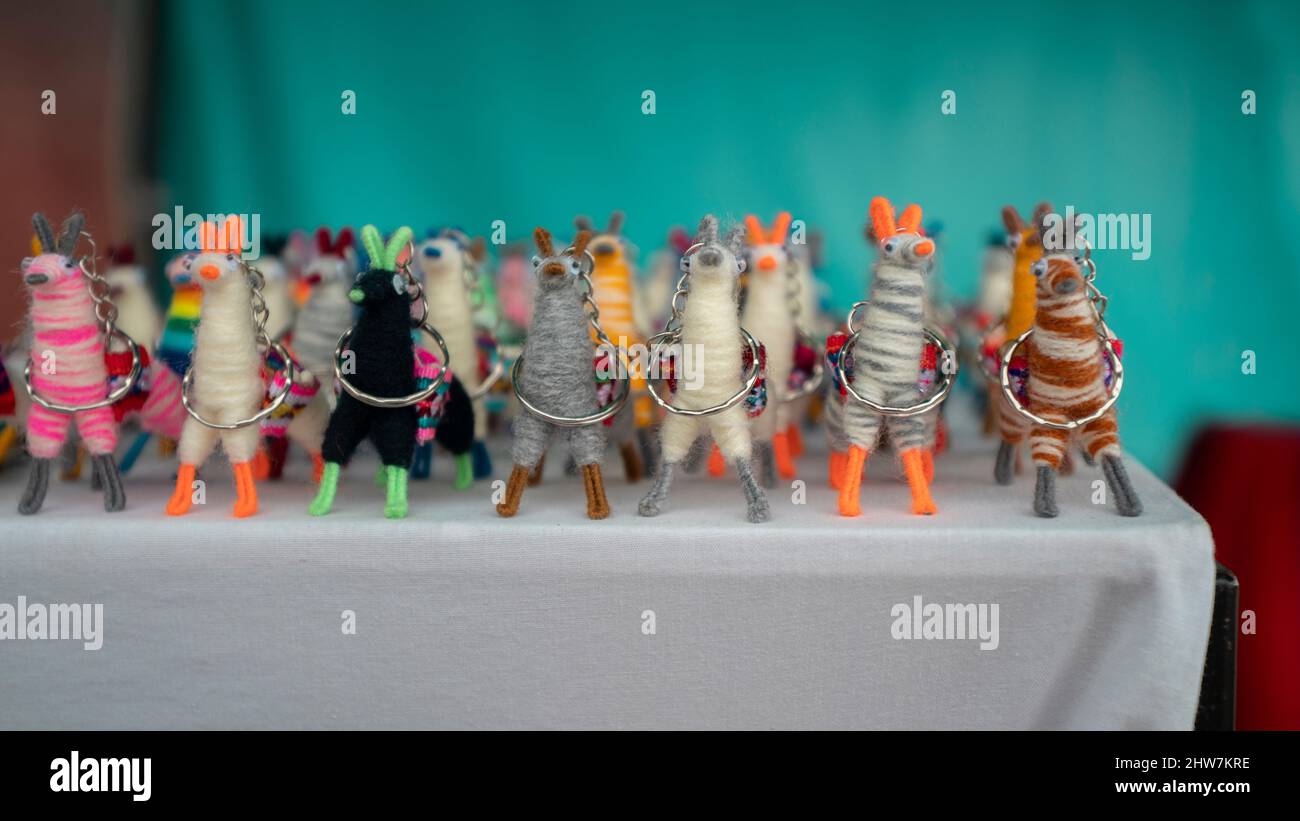 Quito, Pichincha, Ecuador - February 26 2022: Group of wool llamas made ...