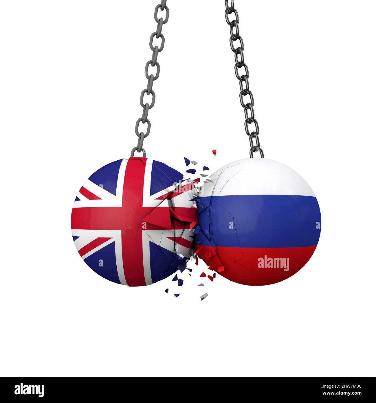 Russia and United Kingdom political tensions concept. National flag ...