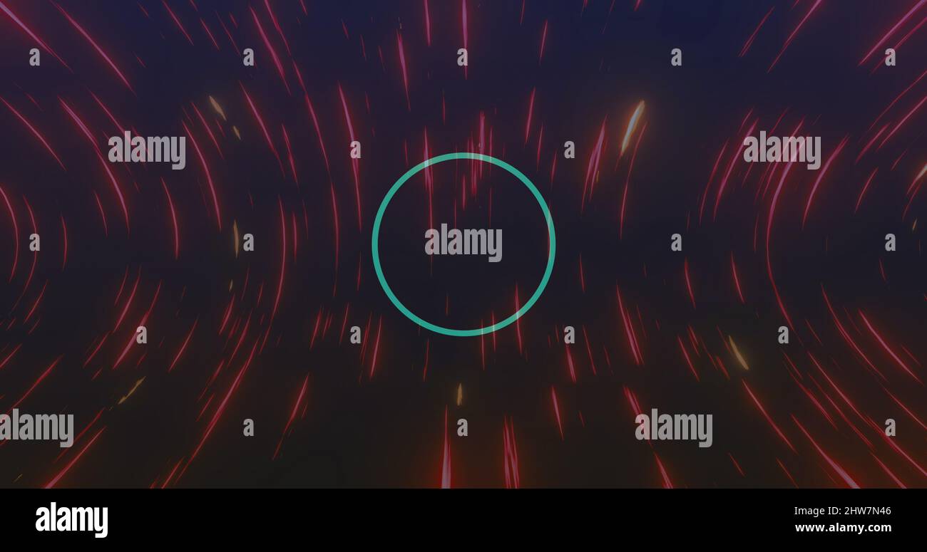 Image of circles and red lights moving fast on black background Stock ...