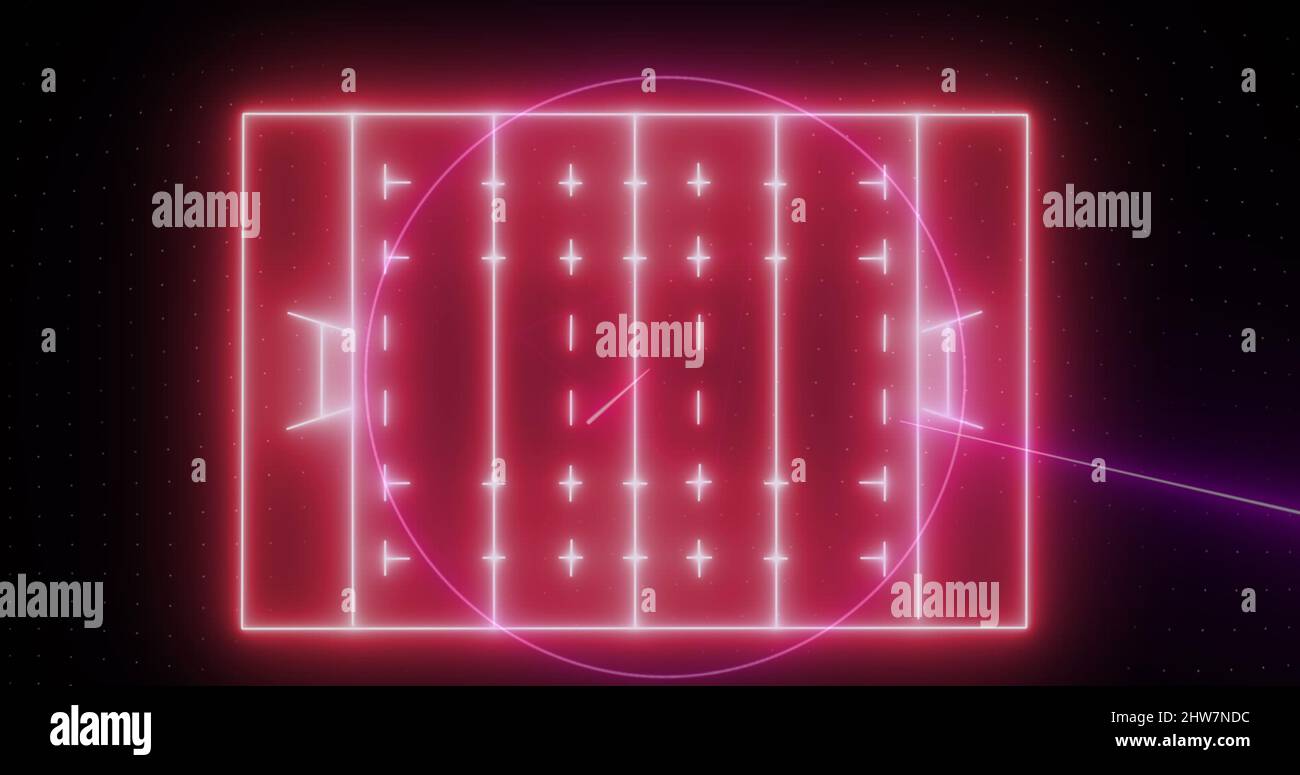 Image of neon red rugby field and glowing geometric figures Stock Photo ...