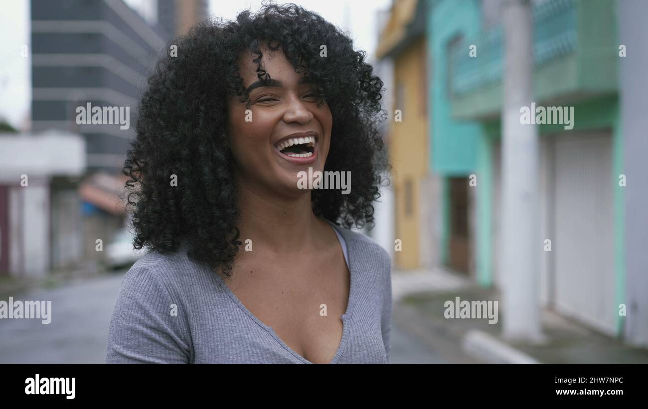 One happy woman laughing and smiling person real life laugh and smile ...