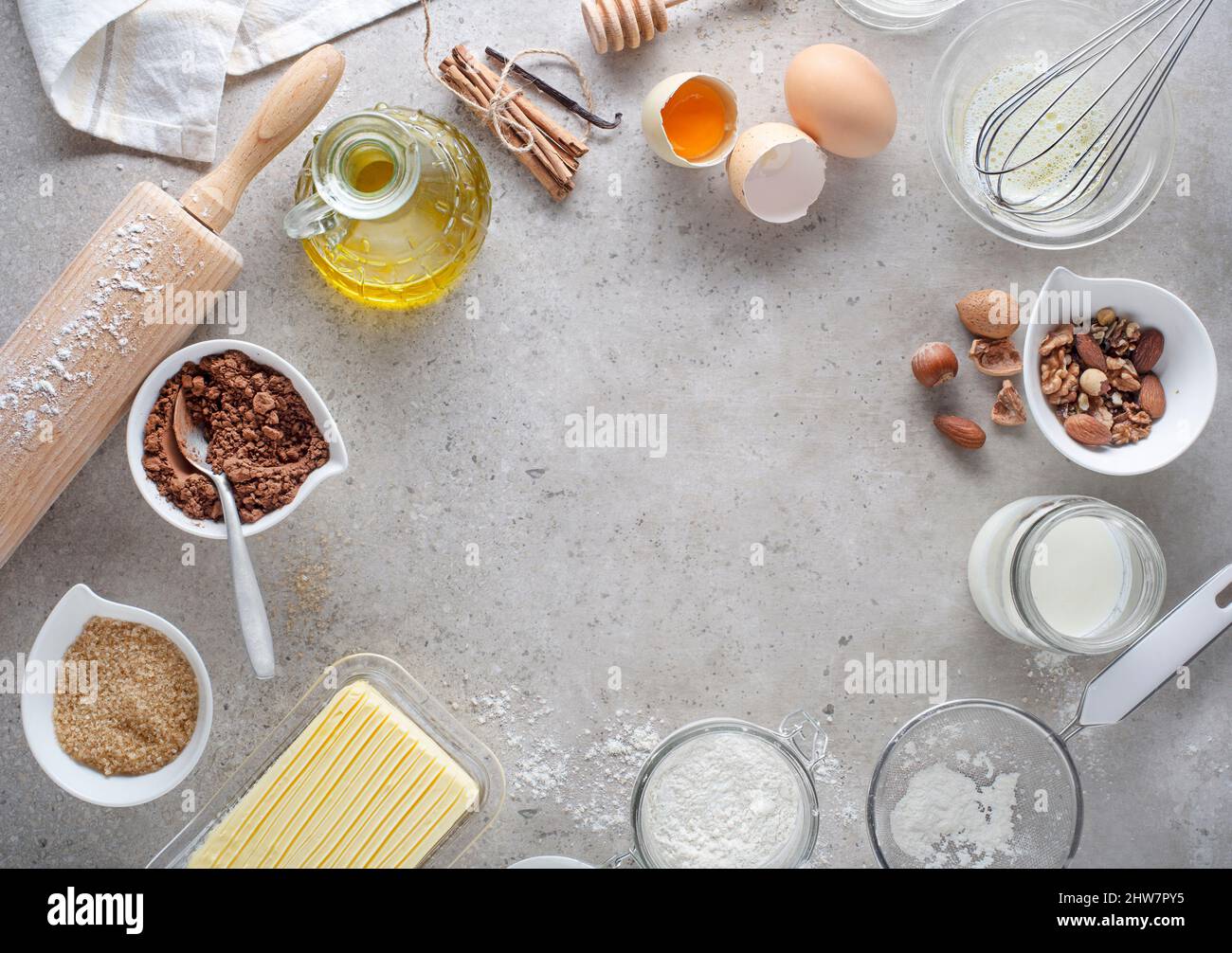 Baking and Cooking Ingredients and tools with flour eggs rolling pin ...