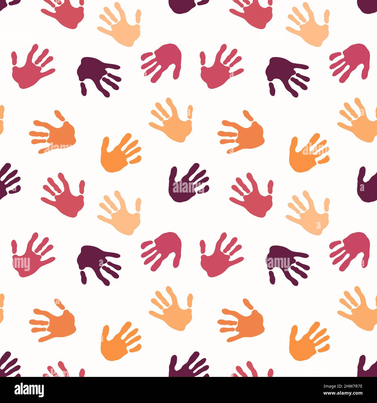 Seamless coloured handprint pattern for fabrics and packaging and gifts ...