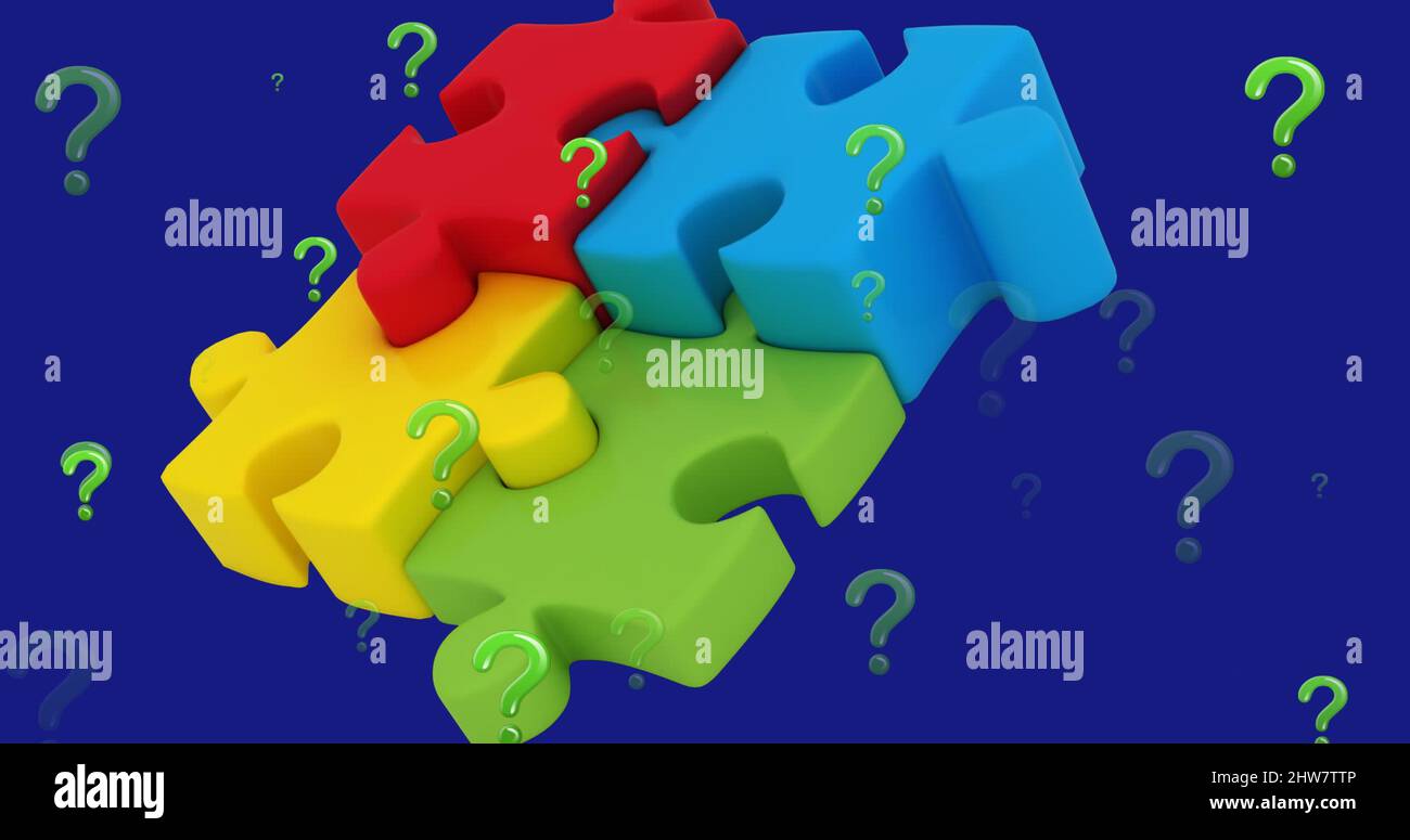 Image of question marks and puzzles over violet background Stock Photo ...