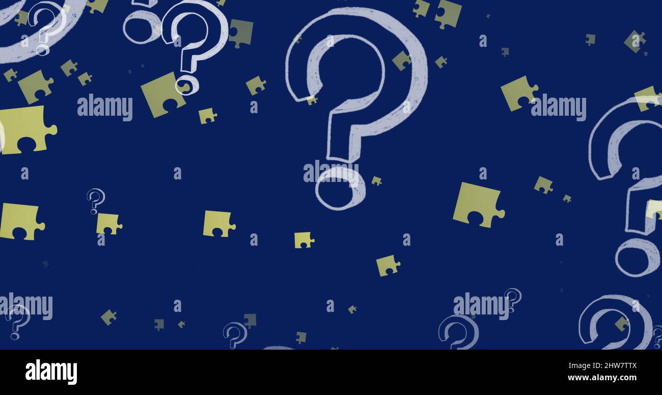Image of question marks and puzzles over violet background Stock Photo ...