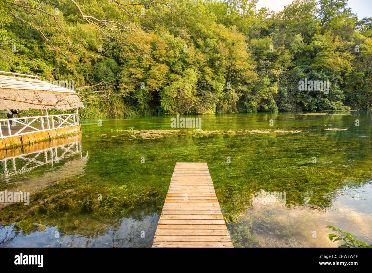 The Blue Eye spring, a more than fifty metre deep natural pool with ...