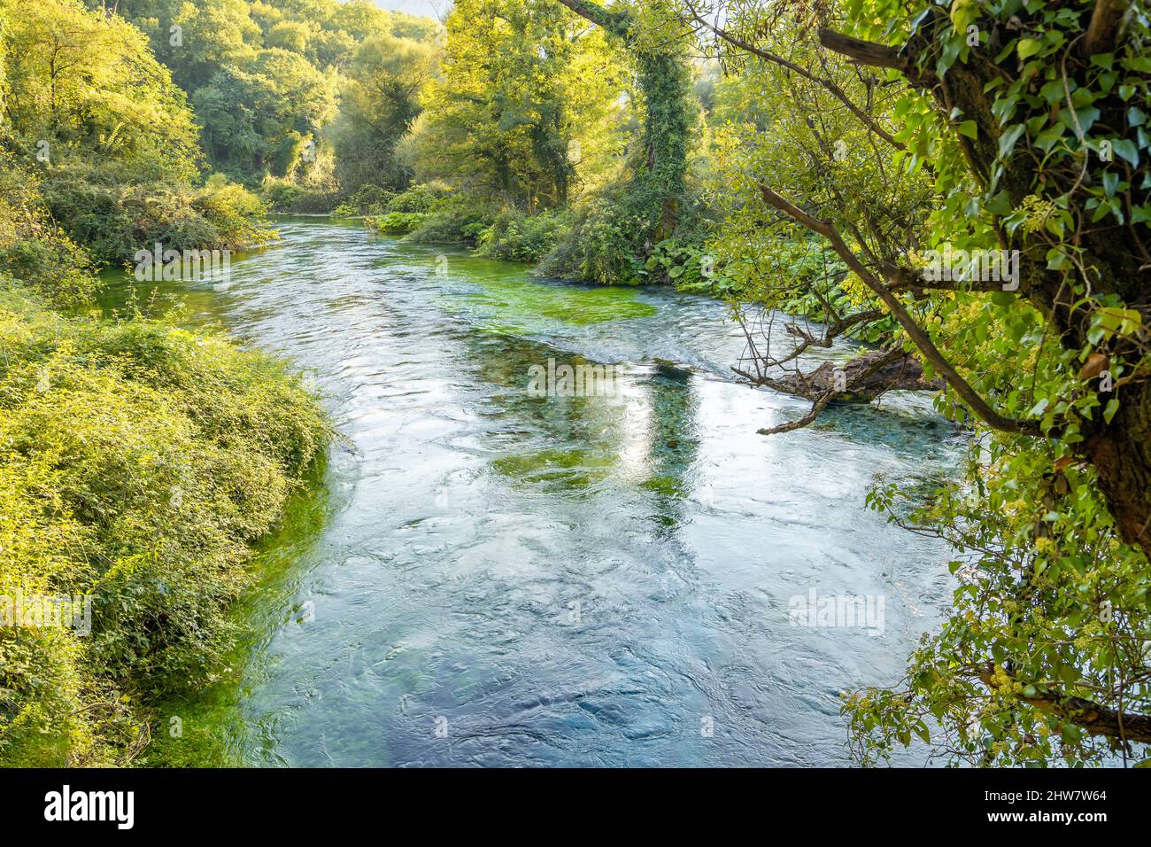 The Blue Eye spring, a more than fifty metre deep natural pool with ...
