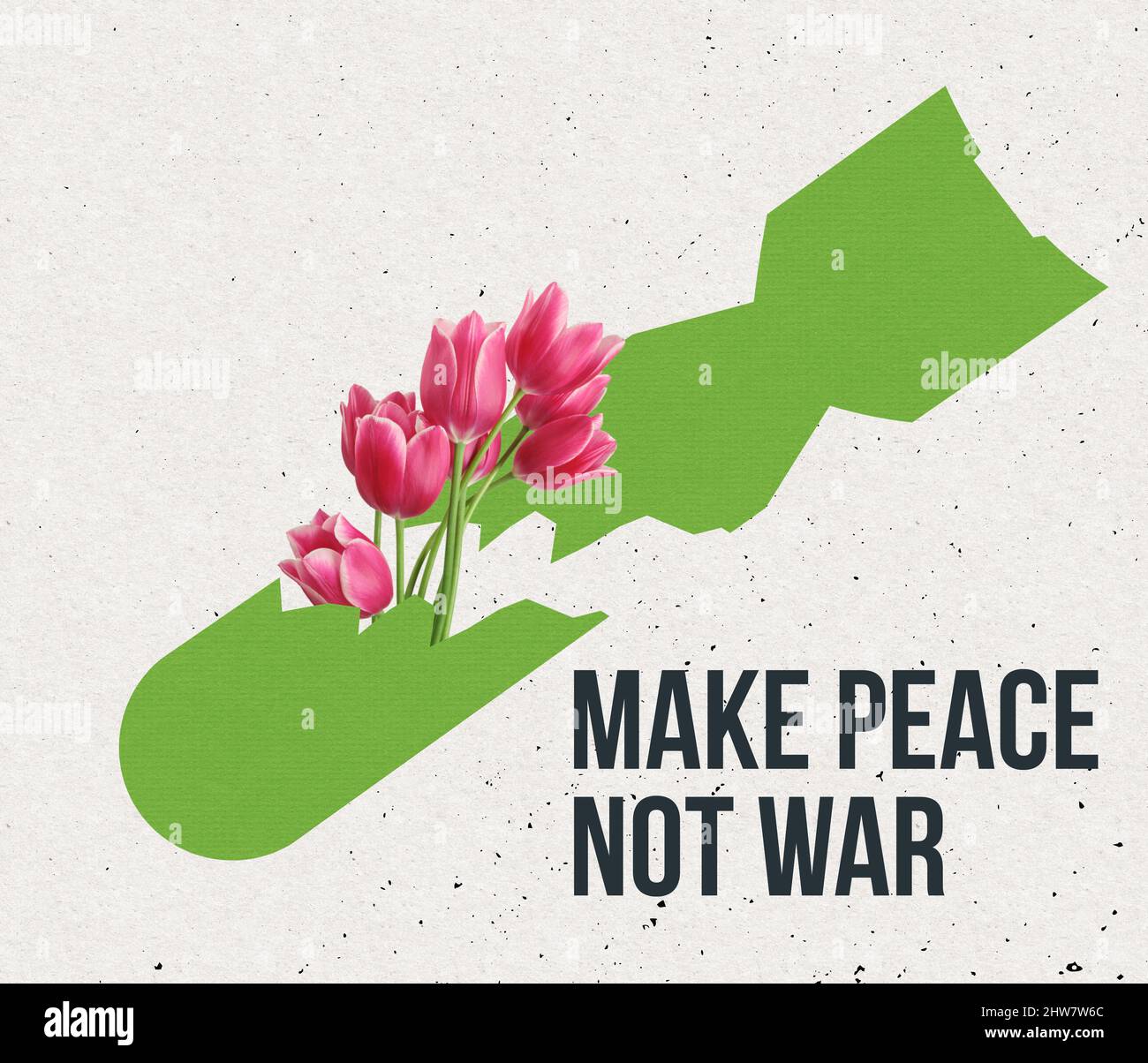 Conceptual collage with flowers as symbol of peace against war in the ...