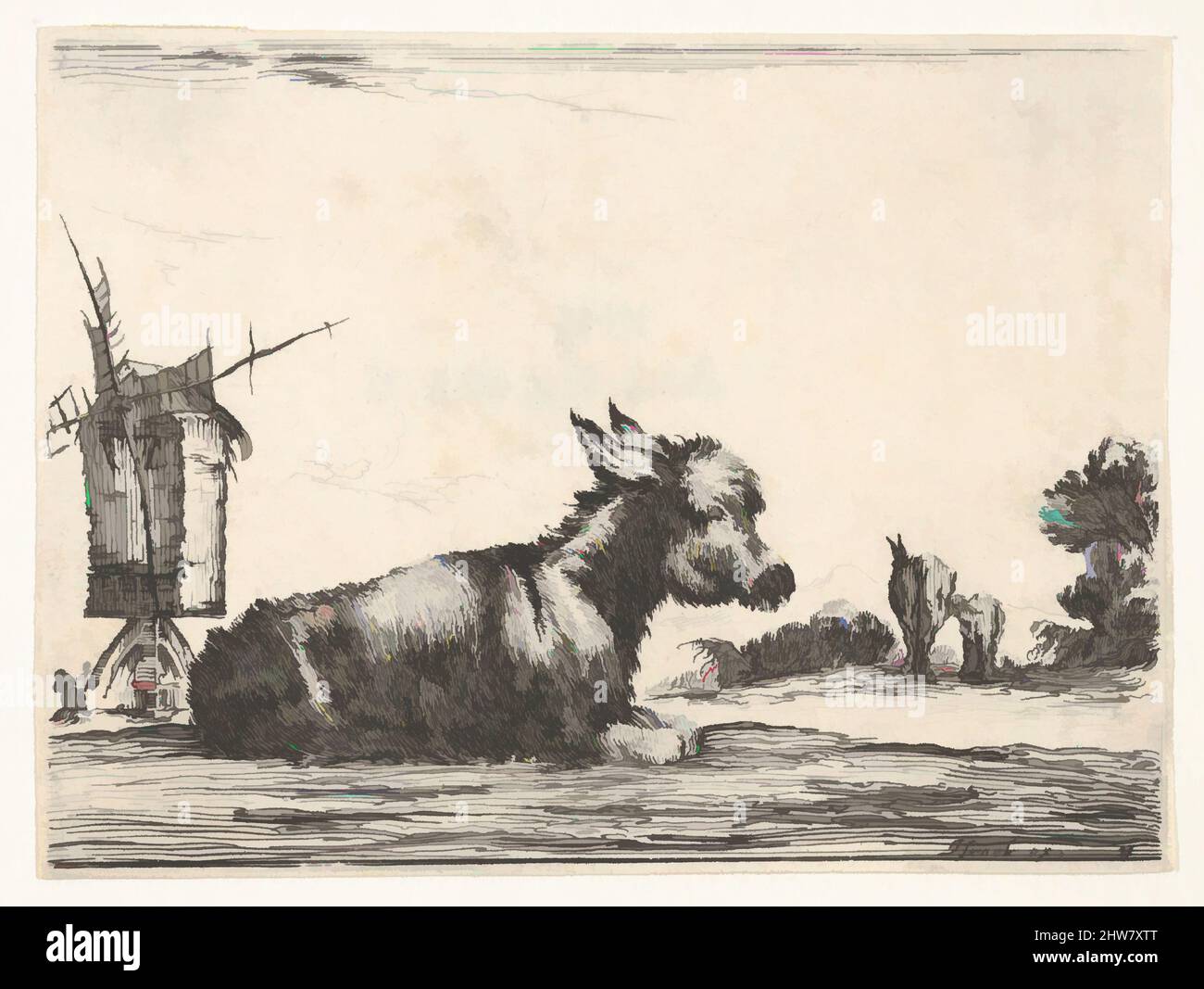 Art inspired by Plate 11: a resting donkey, a horse and a foal to right ...