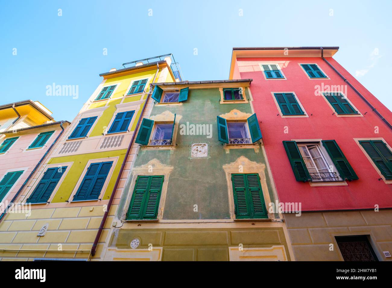 Italy. Traditional colors of the house, walls, doors, windows Stock ...