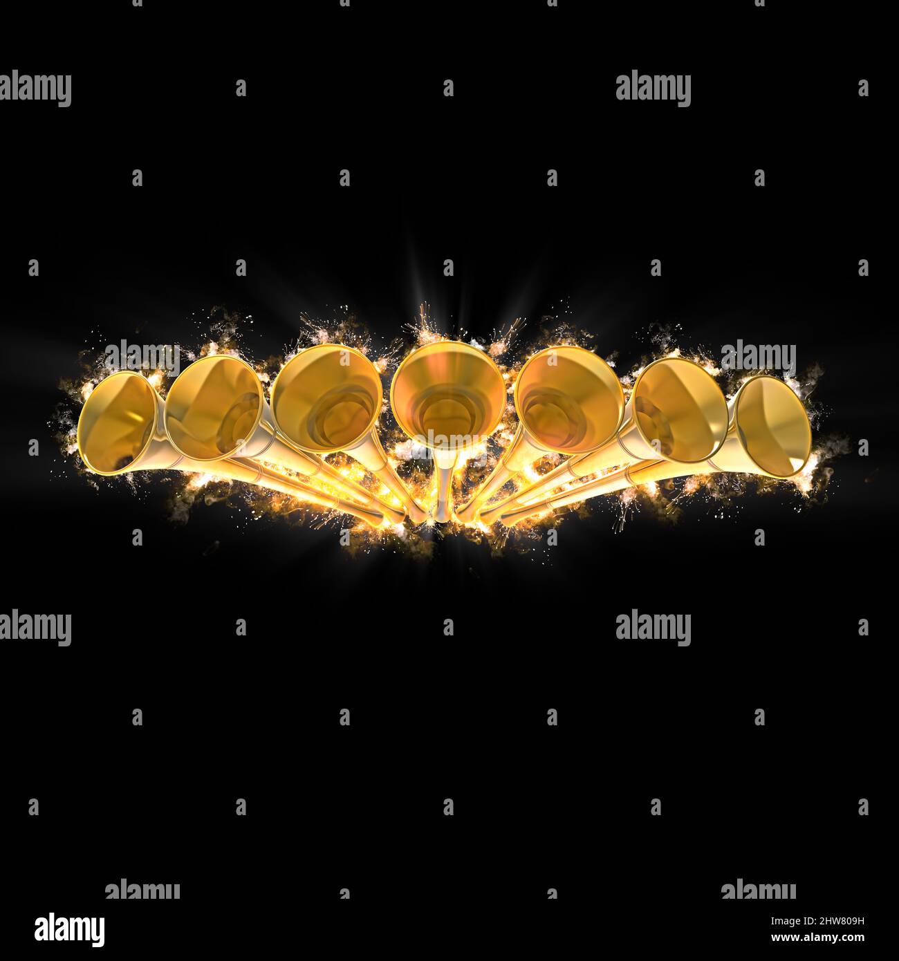 Seven 7 Trumpets Golden Fire Revelation Warning Vuvuzela Horn Stock ...