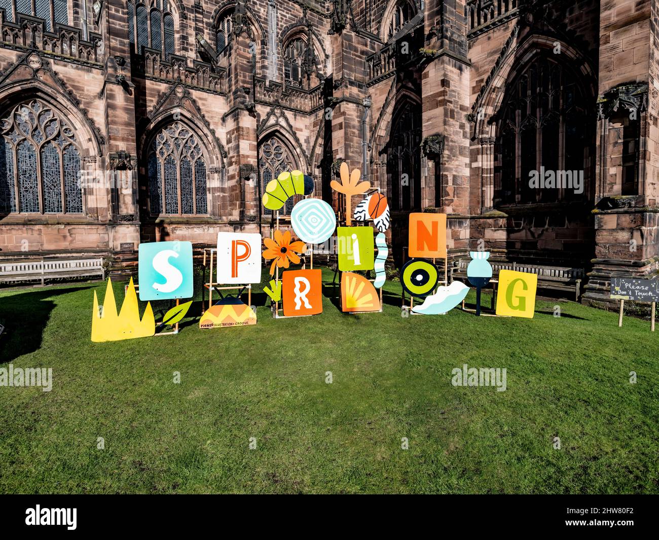 Spring time in Chester, a large Spring sign in the grounds of the ...