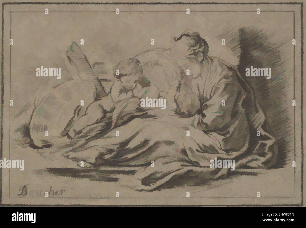 Art inspired by Mother with Two Children, 18th century, Crayon-manner ...