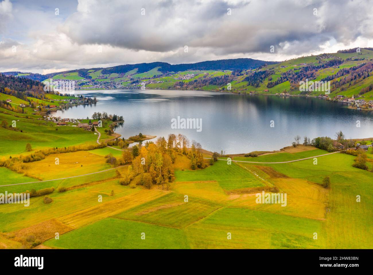 Countryside. Aerial view from a drone. Switzerland. Canton of Zug Stock ...