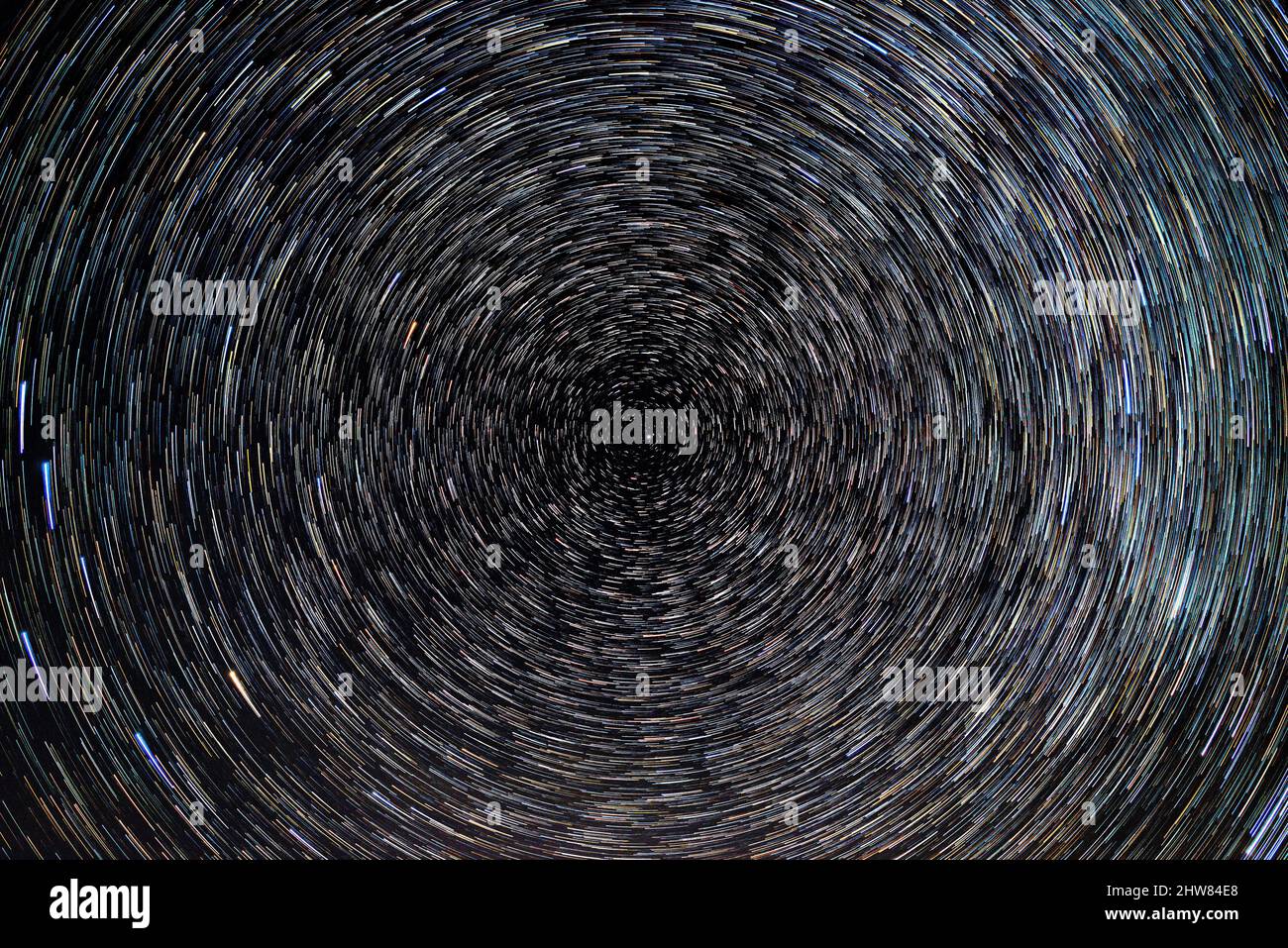 Stellar trails, the rotation of bright stars at night around the Polar ...