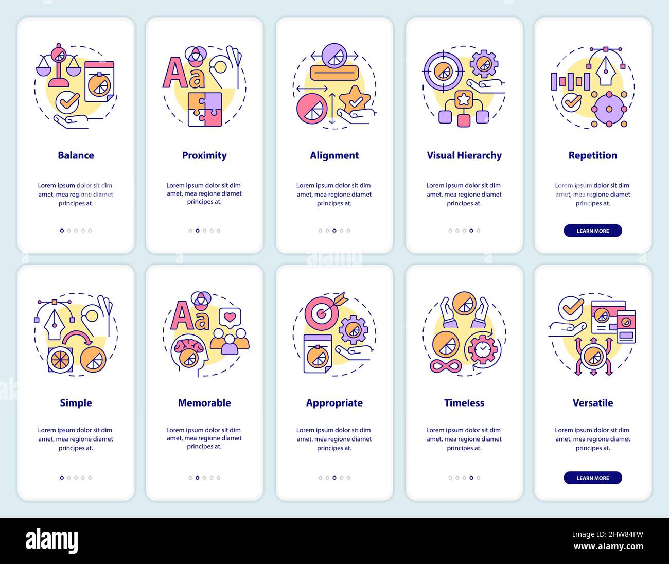 Design Principles Onboarding Mobile App Screen Set Stock Vector Image And Art Alamy