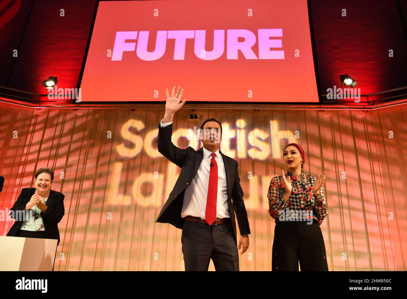 Glasgow, Scotland. 4 March, 2022. PICTURED: (left) Anas Sarwar MSP ...