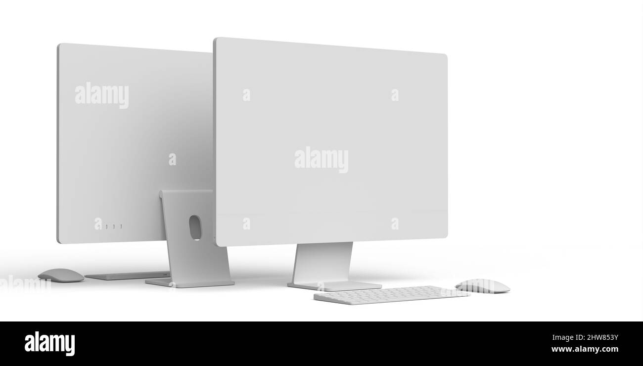 Desktop Computer Screen Display With Keyboard And Mouse Isolated On