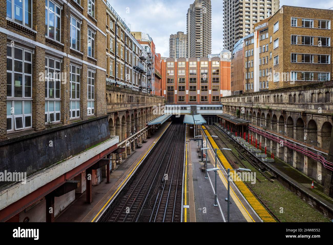 Barbican Tube Station in Central London. Barbican Underground Station ...