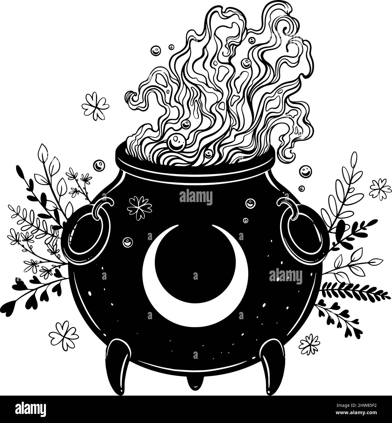 Halloween cauldron poison witch Black and White Stock Photos & Images ...