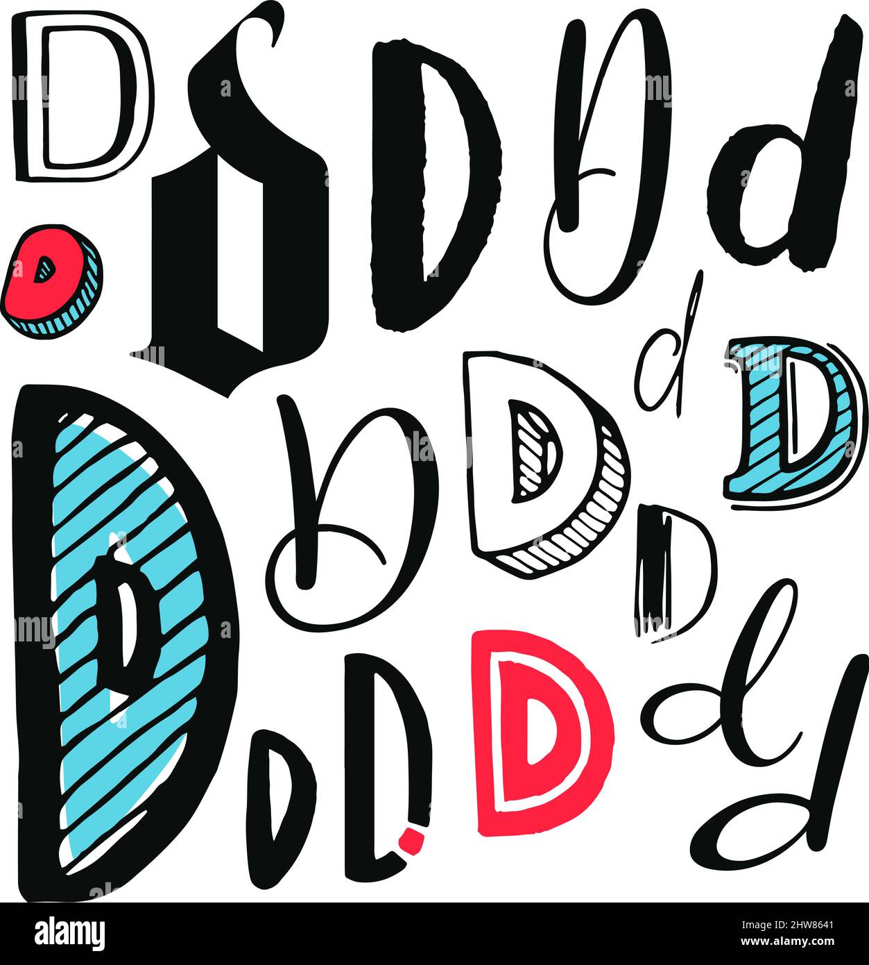 Letters D Set. Different styles. Hand-drawn illustration Stock Vector ...