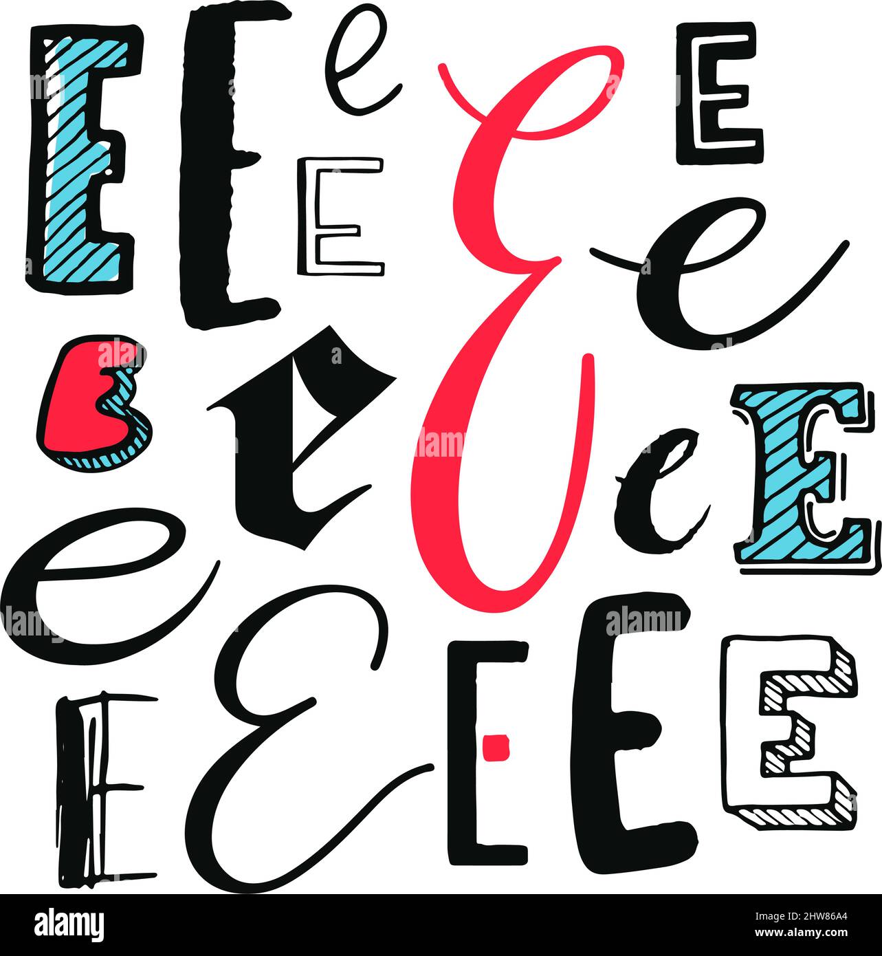Letters E Set. Different styles. Hand-drawn illustration Stock Vector ...