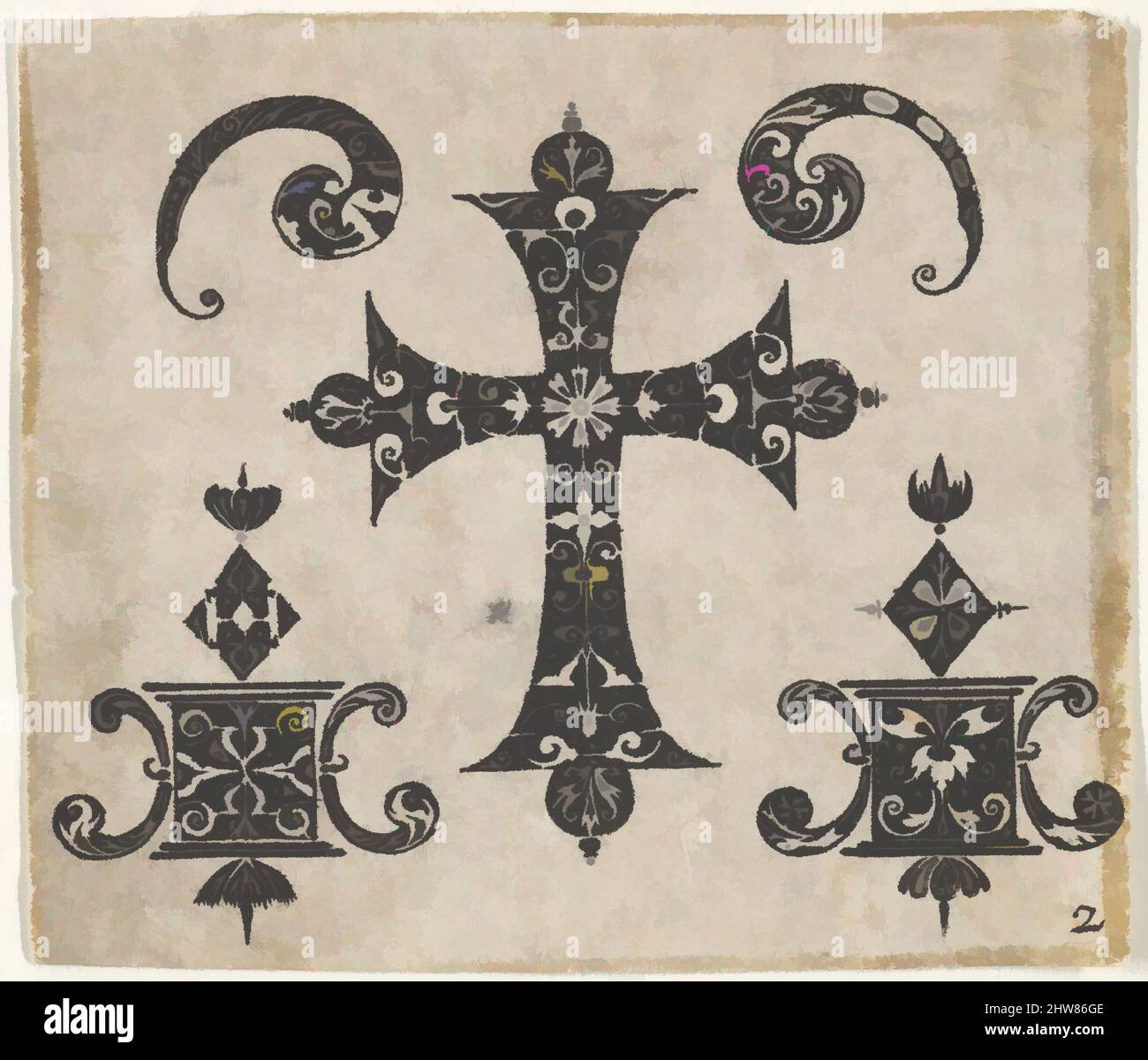 Art inspired by Blackwork Print with a Latin Cross and Small Motifs, ca ...