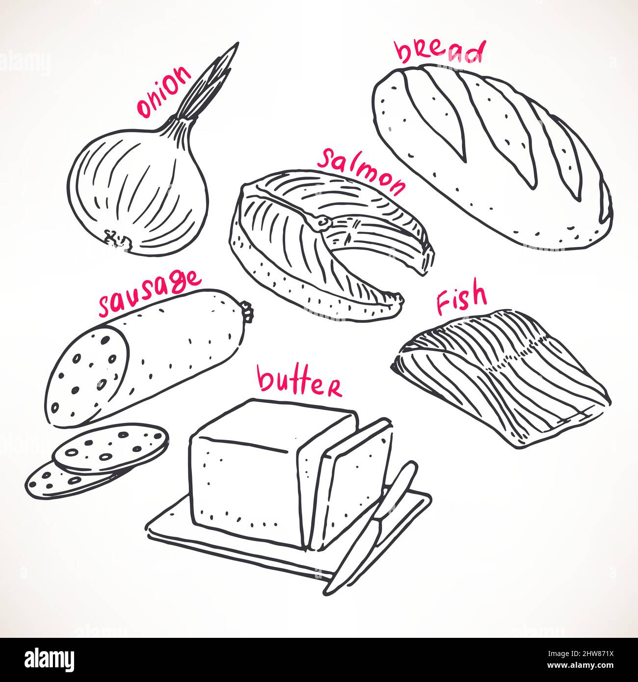 Collection of hand-drawn products. hand-drawn illustration. food icons ...