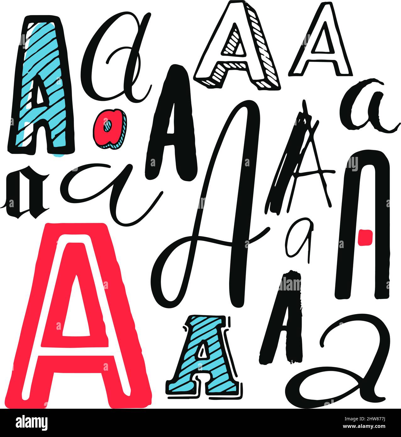 Letters A Set. Different styles. Hand-drawn illustration Stock Vector ...