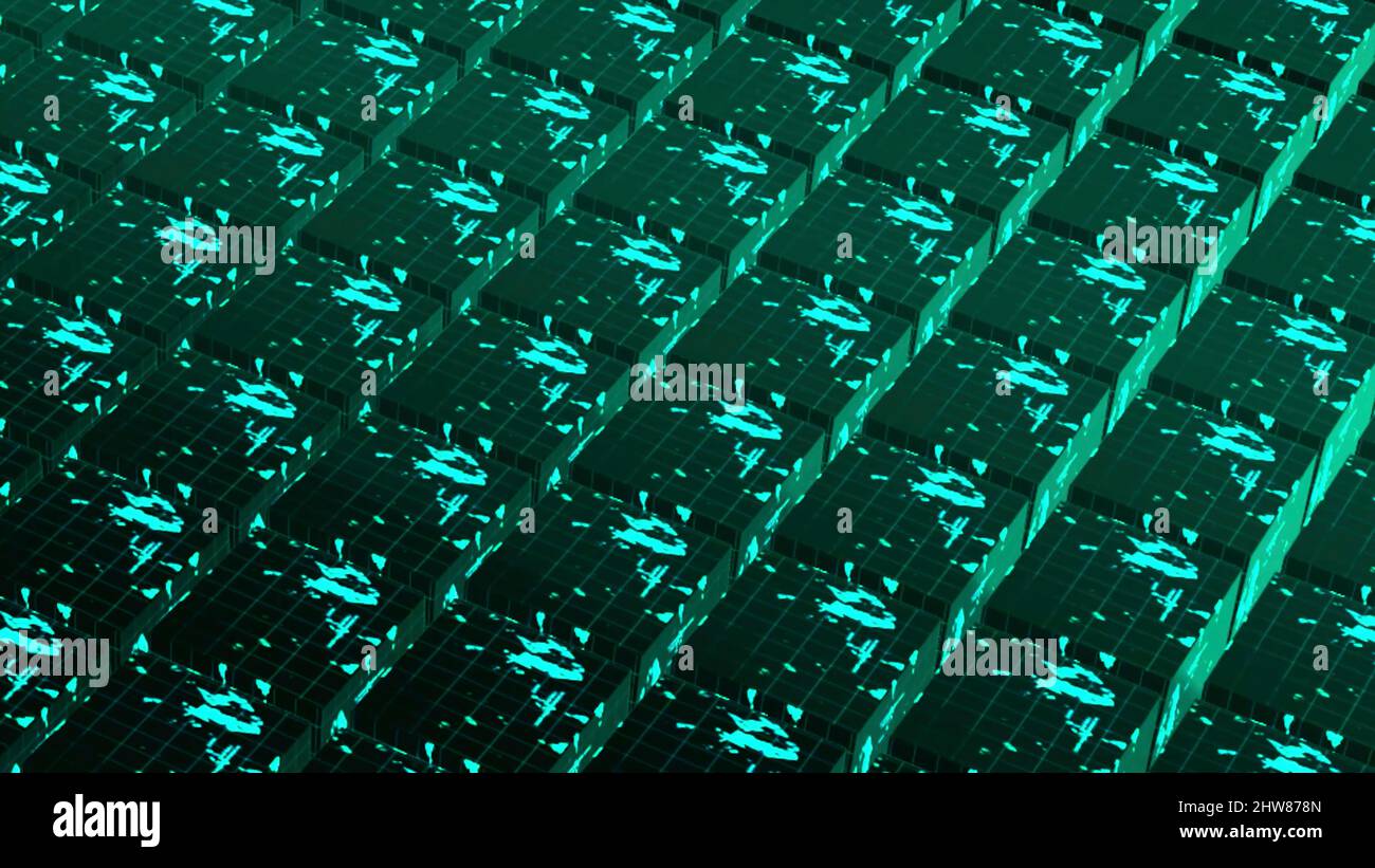 Abstract 3d transforming geometric shapes, seamless loop. Motion. Turquoise moving blocks or ...