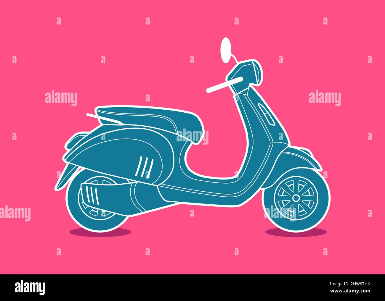 Classic Cute cartoon moped, side view, isolated. Vector illustration ...
