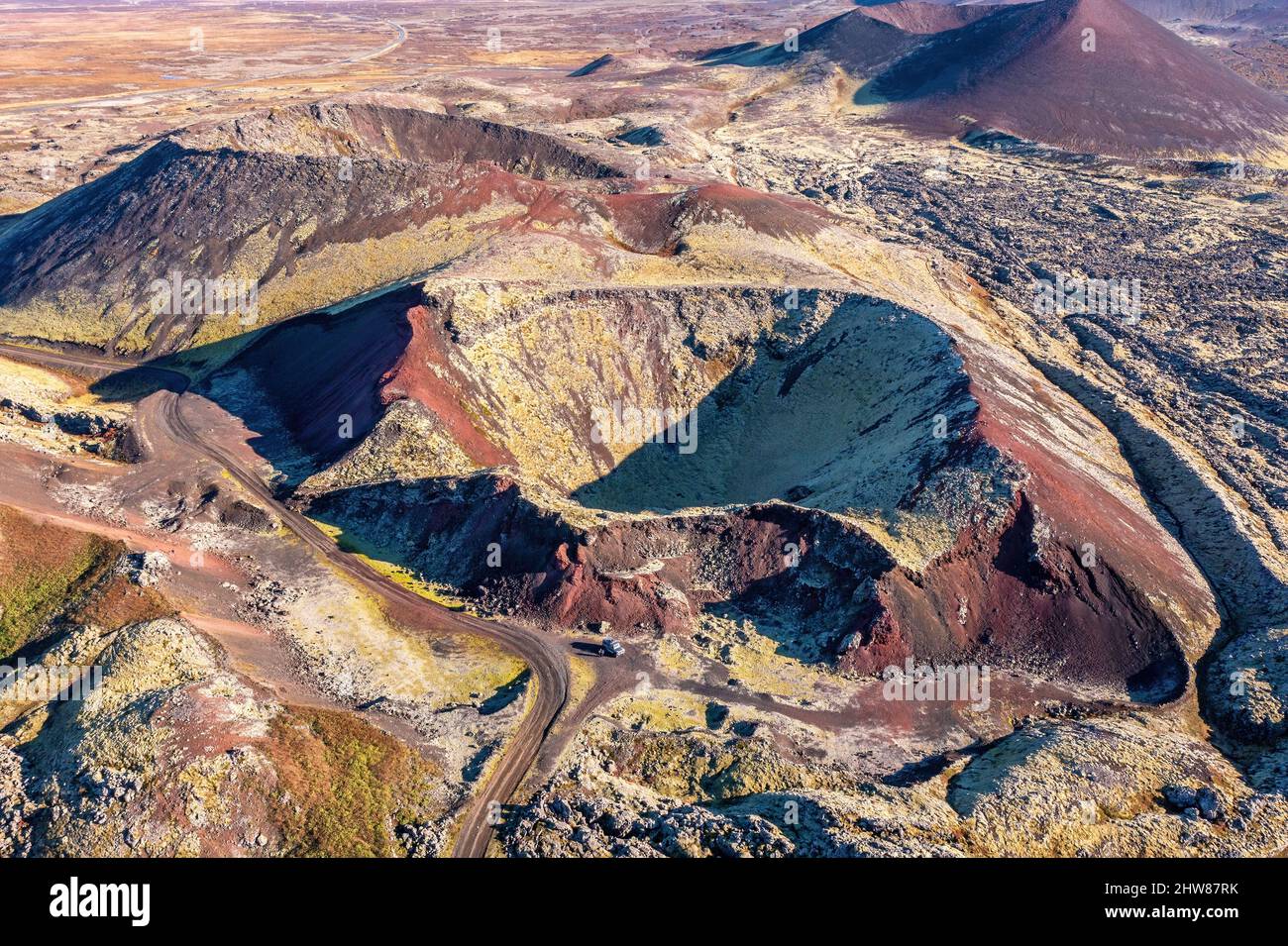 Extinct volcano crater and the lava fields of the Berserkjahraun region ...