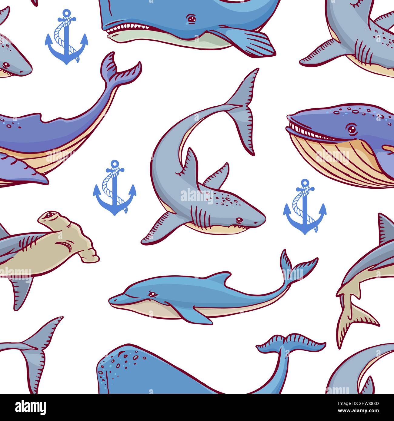 Seamless of large ocean creatures. hand-drawn illustration Stock Vector ...