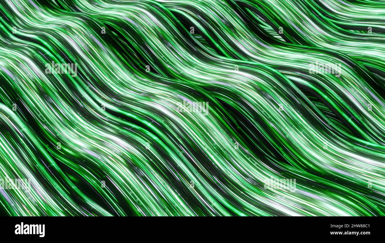 Wavy flows of energy lines in cyberspace. Animation. Luminous lines move along wavy flow in ...