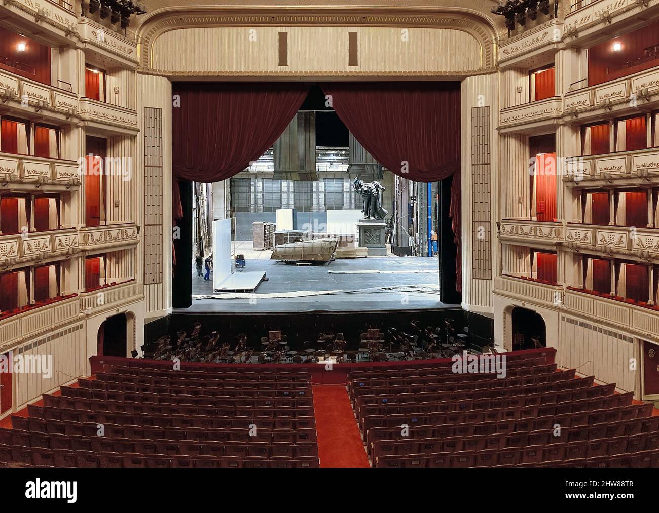 view across the house onto the orchestra pit and stage of the Viennese ...