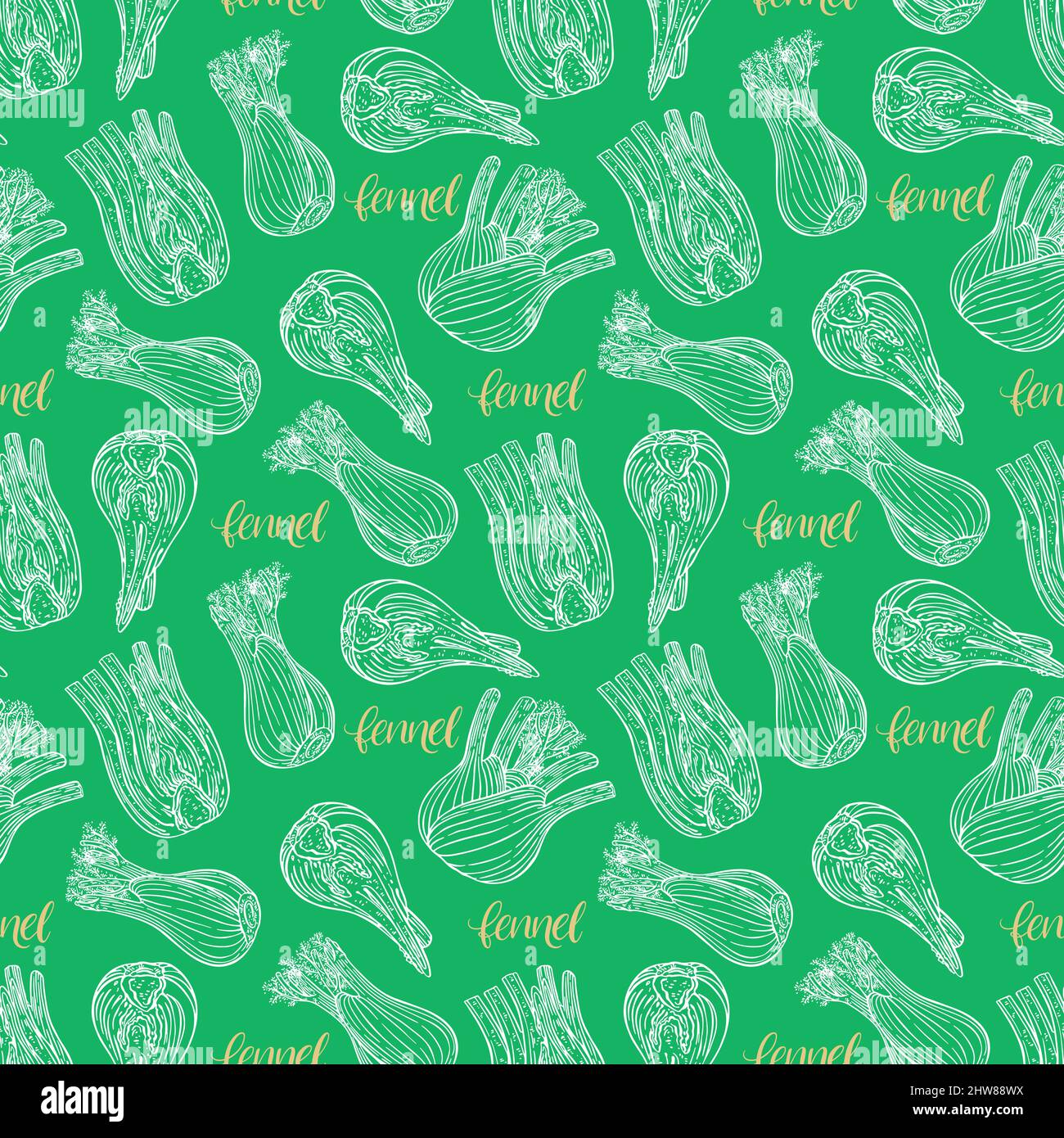 cute seamless background of ripe sketch fennel. hand-drawn illustration ...
